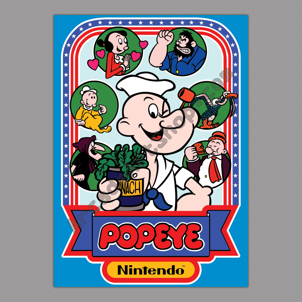Popeye large arcade Poster 50x70cm – Arcade Art Shop