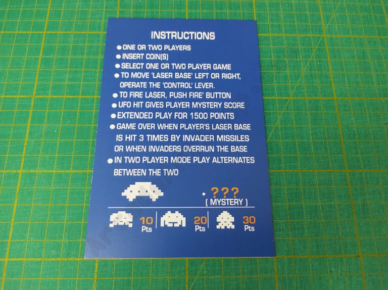 Space Invaders taito English instruction card (upright) – Arcade Art Shop