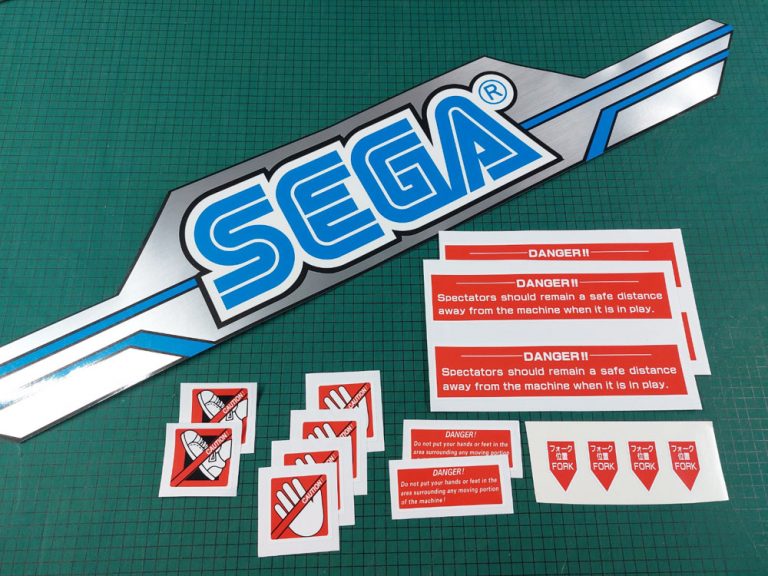 Afterburner Deluxe sticker set base silver Sega logo and warning labels ...