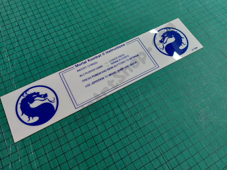 Mortal Kombat 2 monitor bezel instructions sticker (polycarbonate) MKII ...