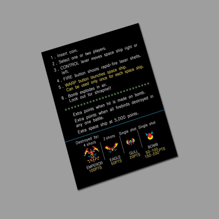 Nintendo Space Firebird upright instructions card – Arcade Art Shop