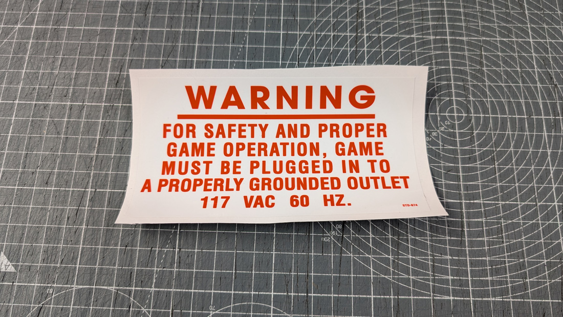 Williams warning label ‘grounded outlet’ STD-674 – Arcade Art Shop